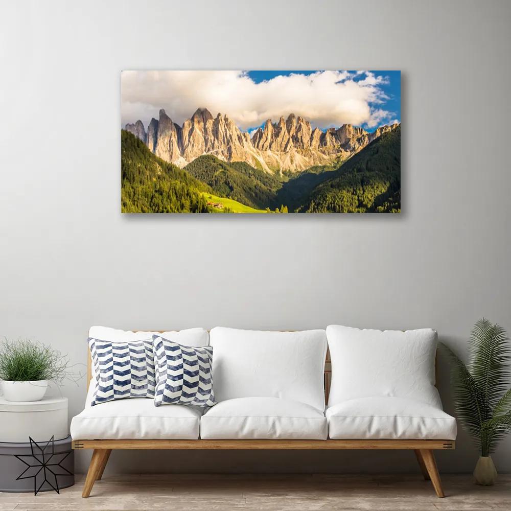 Obraz na plátně Vrcholy Hor Mraky Lesy Louka 140x70 cm