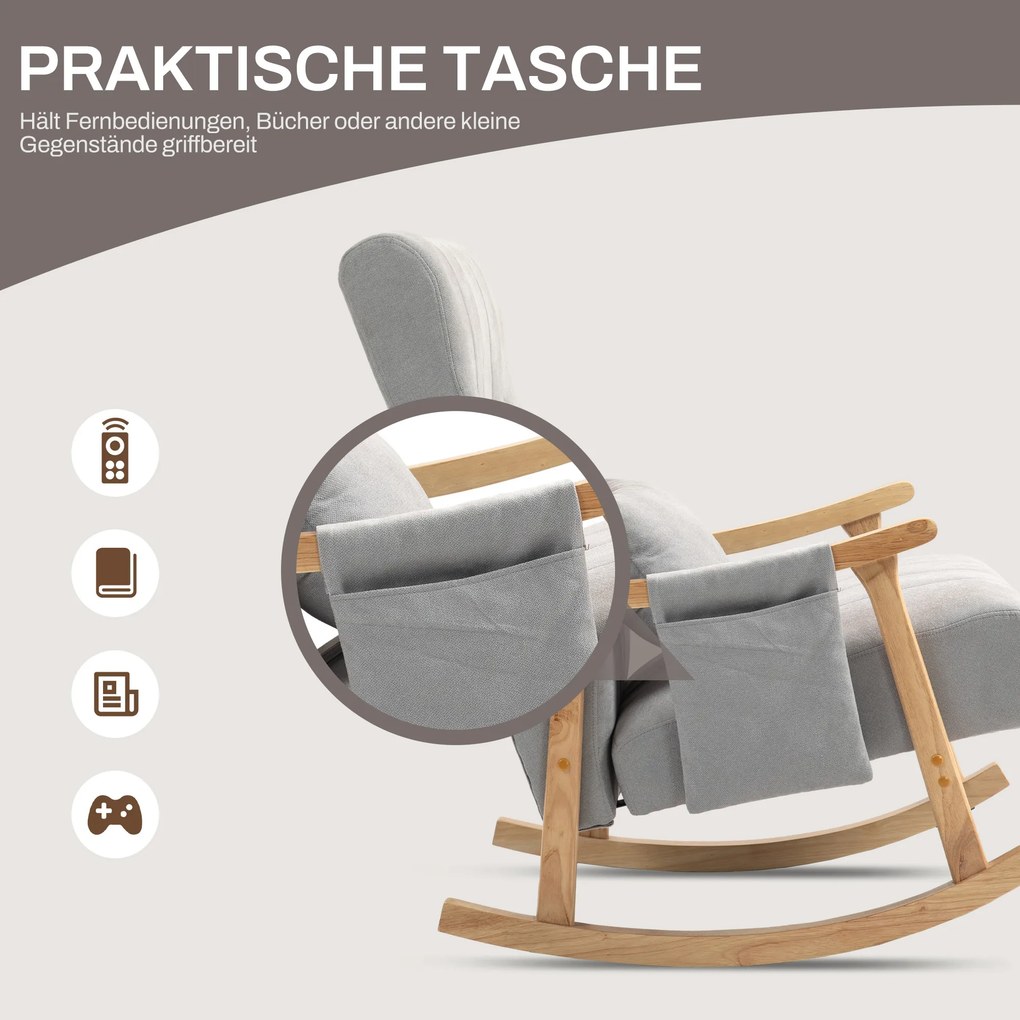 HOMCOM houpací křeslo čalouněné houpací křeslo s bederním polštářem boční kapsa relaxační křeslo dřevěný rám plátěný vzhled pro obývací pokoj ložnice…