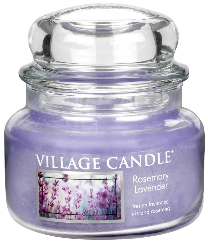 VILLAGE CANDLE Svíčka ve skle Rosemary Lavender - malá, fialová barva, sklo
