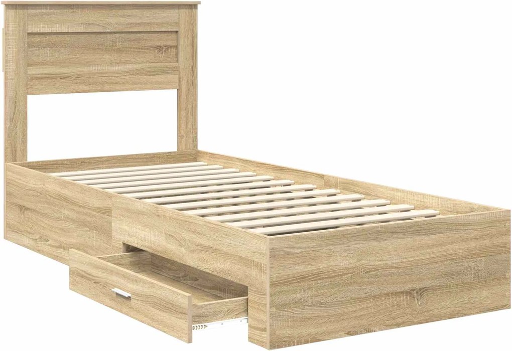 Rám postele Sonoma dub a stříbrná 75 x 190 cm Kompozitní dřevo 3410044