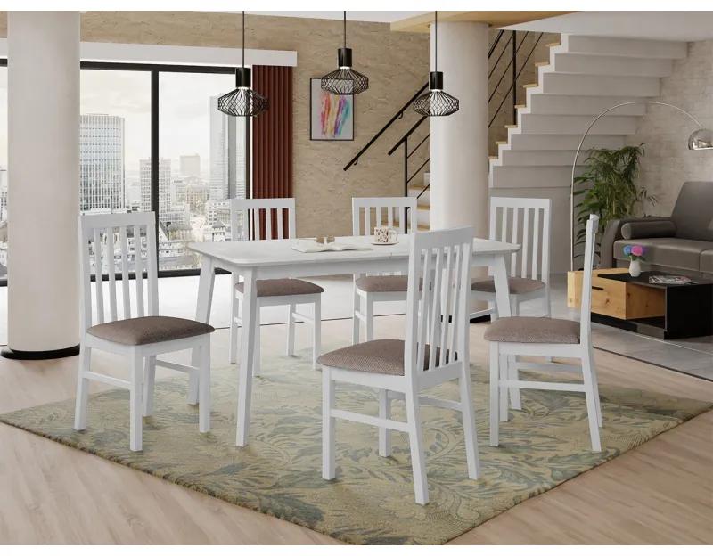 Rozkládací jídelní stůl se 6 židlemi AL16, Barva dřeva: bílá, Potah: 25x - Paros 2, Barvy nožiček: Sonoma