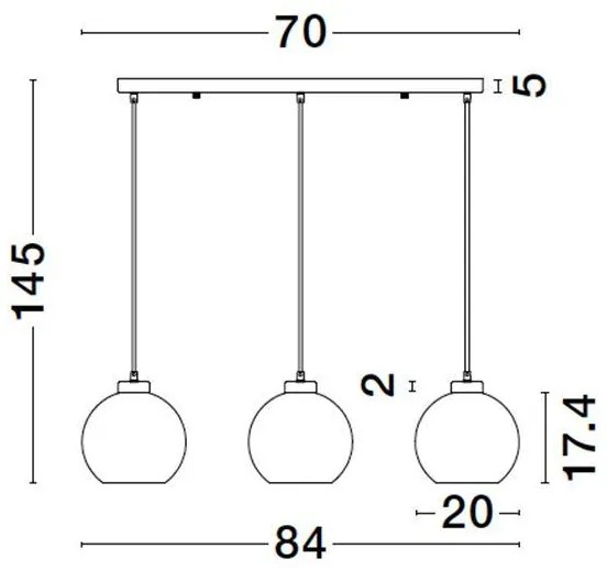 Nova Luce Závěsné svítidlo PALMER kouřové sklo černý kabel černá kovová základna E27 3x12W