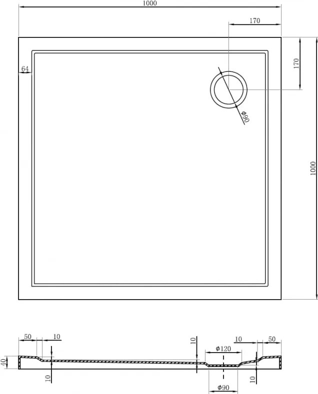 Mexen Flow, čtvercová sprchová vanička slim 100 x 100 cm, bílá lesklá, 46S101010