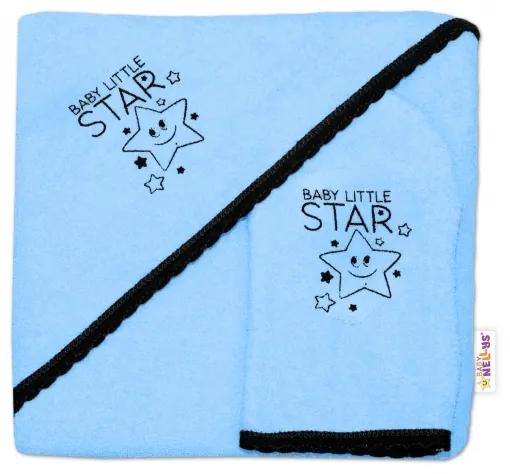 BABY NELLYS dětská osuška s kapucí a žínkou LITTLE STAR 80x80 cm modrá