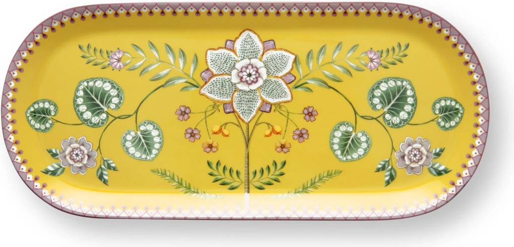 Pip Studio Lily & Lotus oválný tác 33,3x15,5cm, žlutý (Porcelánový oválný tác)