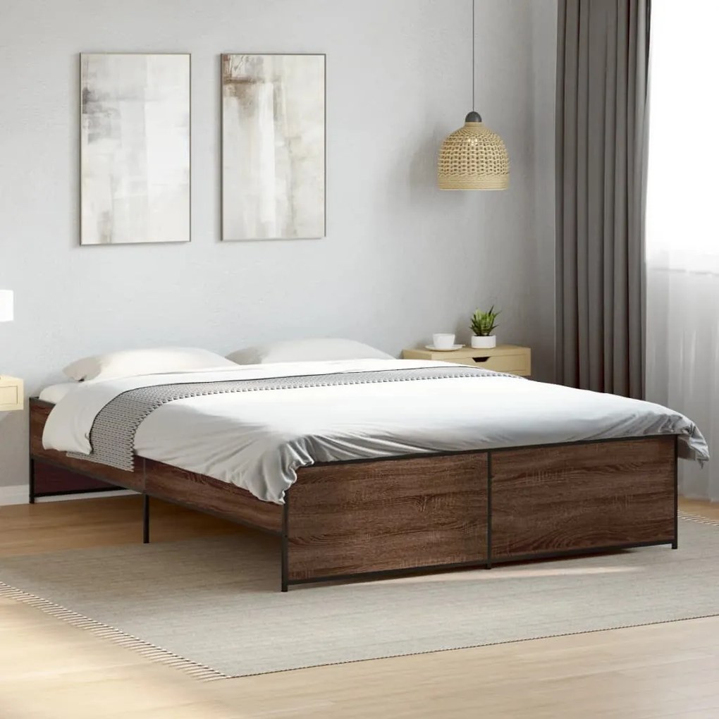 Rám postele hnědý dub 150 x 200 cm kompozitní dřevo a kov 3279886