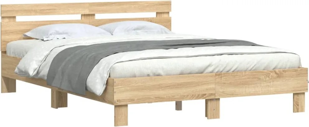 Rám postele s čelem a LED osvětlením dub sonoma 140 x 190 cm 3207562