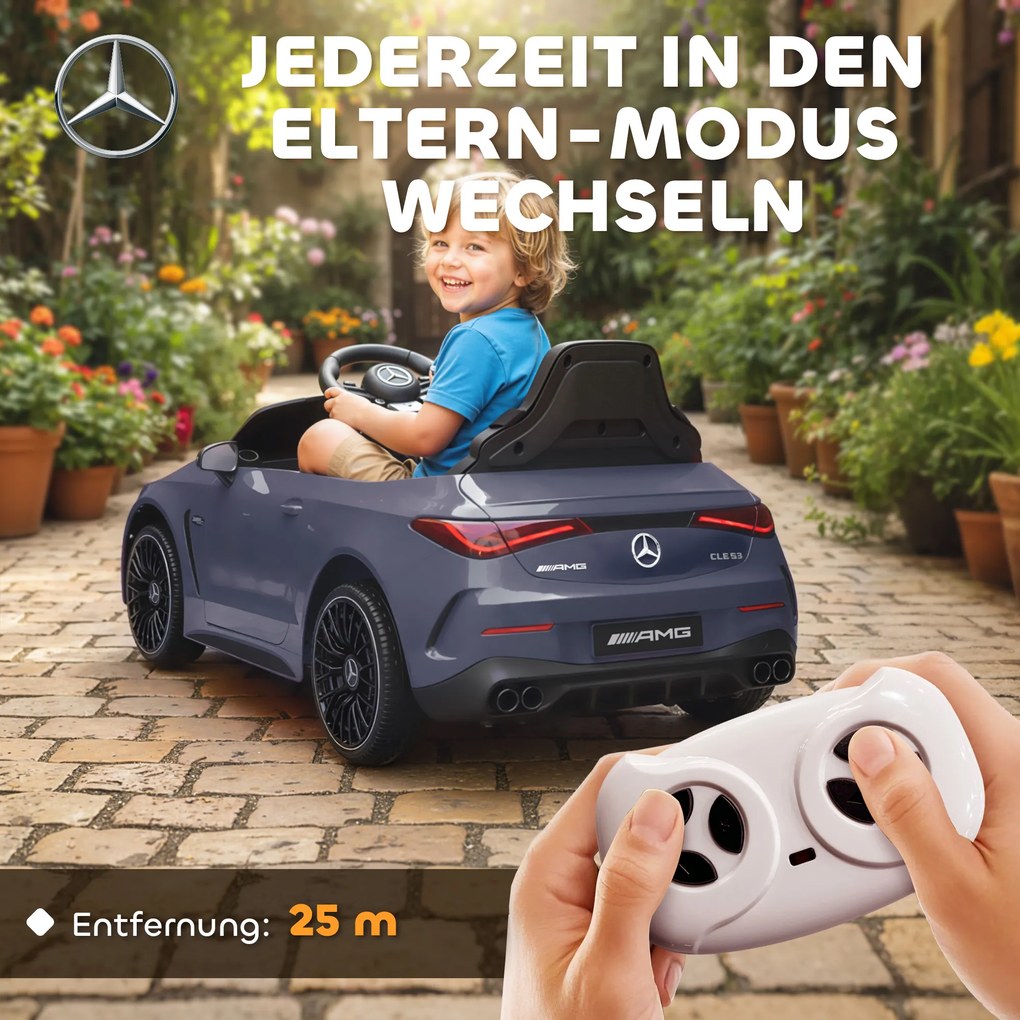 AIYAPLAY Dětské elektrické auto, design Mercedes, 12V motory, dálkové ovládání, LED světla, hudba, pro děti 3-6 let, šedá