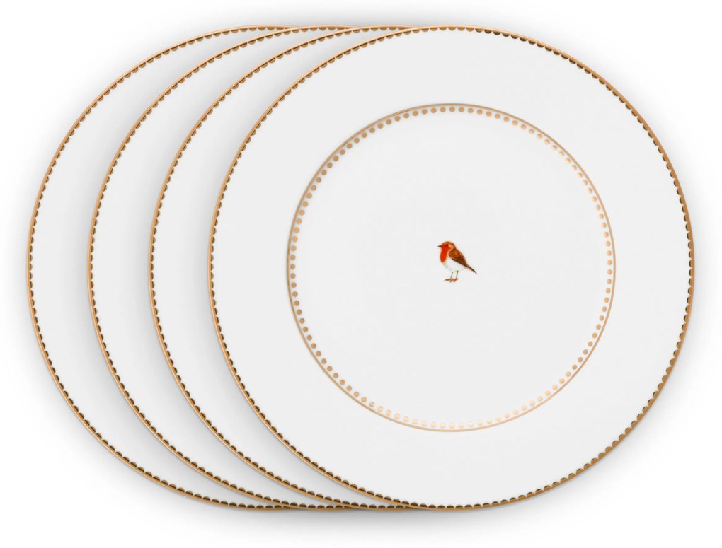 Pip Studio Love Birds sada 4 kusů talířů  Ø21cm, bílá (Luxusní dárkové balení 4 talířů )