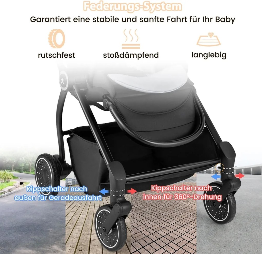 Costway Skládací kočárek s otočným sedadlem cestovní kočárek s nastavitelným