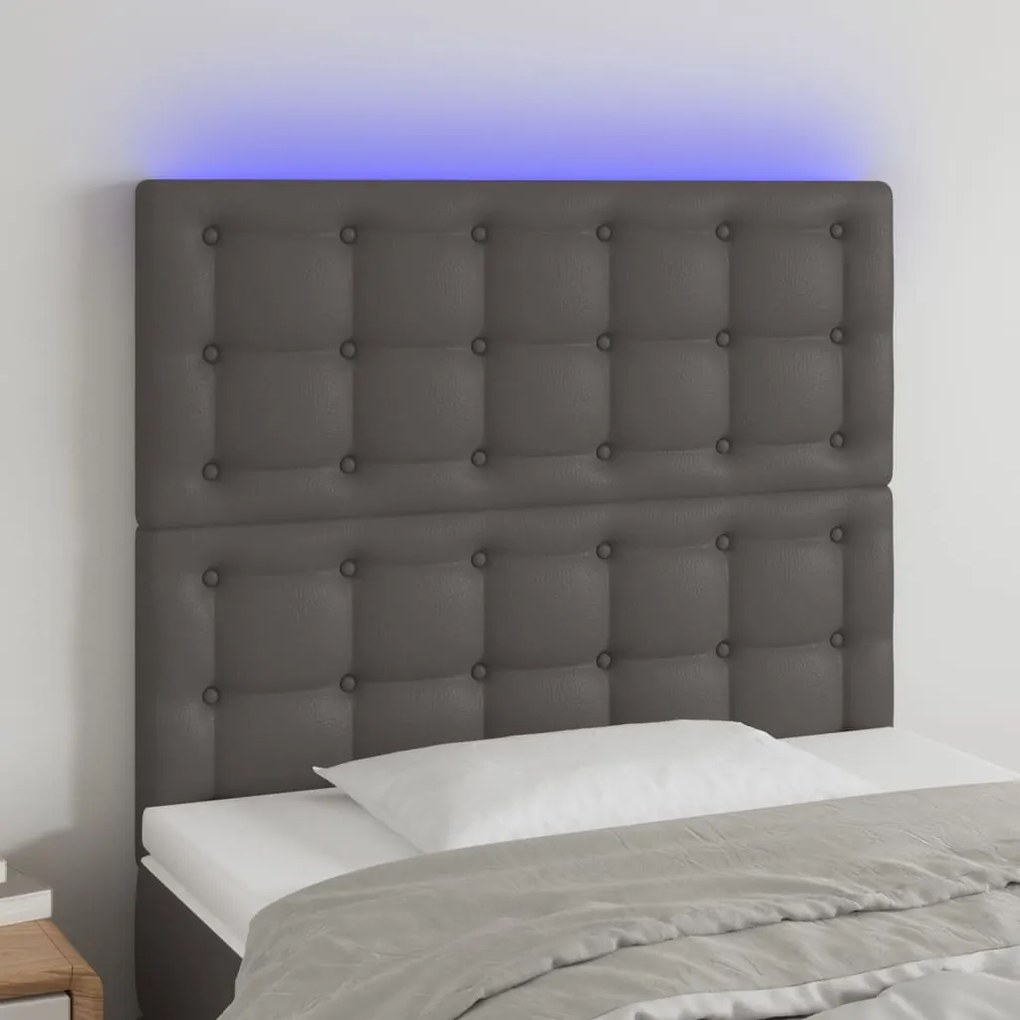 Čelo postele s LED šedé 90x5x118/128 cm umělá kůže