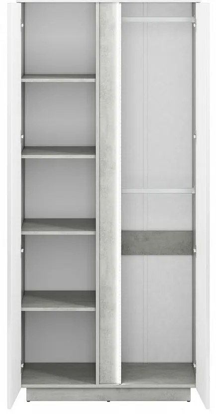 LAMIA 01 šatní skříň, beton stříbrný/bílá lesk/bílá lesk MDF