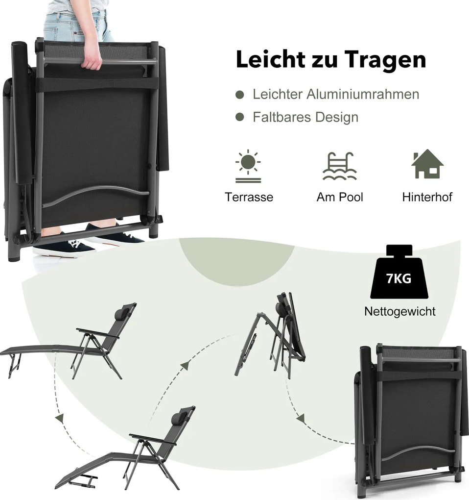 Costway Sada 2 terasových lehátek, venkovních terasových křesel, skládacích