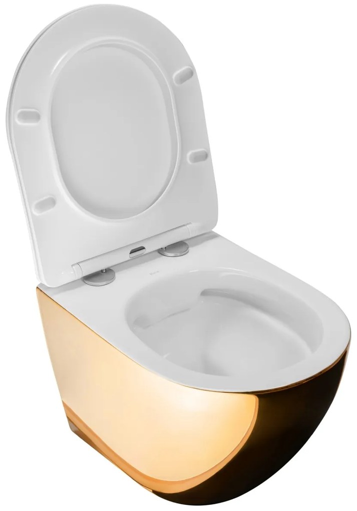 Závěsná WC mísa Rea Carlo Flat Mini zlatá/bílá lesk