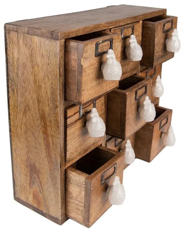 Mini dřevěná nástěnná komoda s 9-ti šuplíčky Chick Robinette – 34x12x30 cm