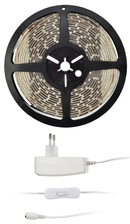 SOLIGHT LED pásek s testrem, 5m, sada s 12V adaptérem, 4,8W/m, IP65, 6500K denní modrá