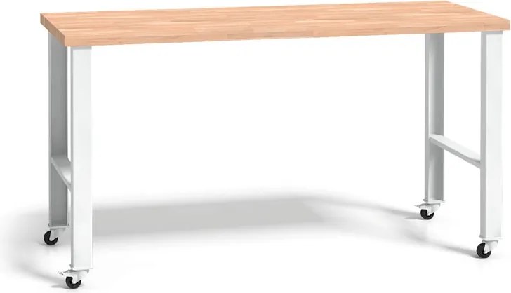 Pojízdný pracovní stůl do dílny G3, buková spárovka, kovové nohy s kolečky, 2000 mm