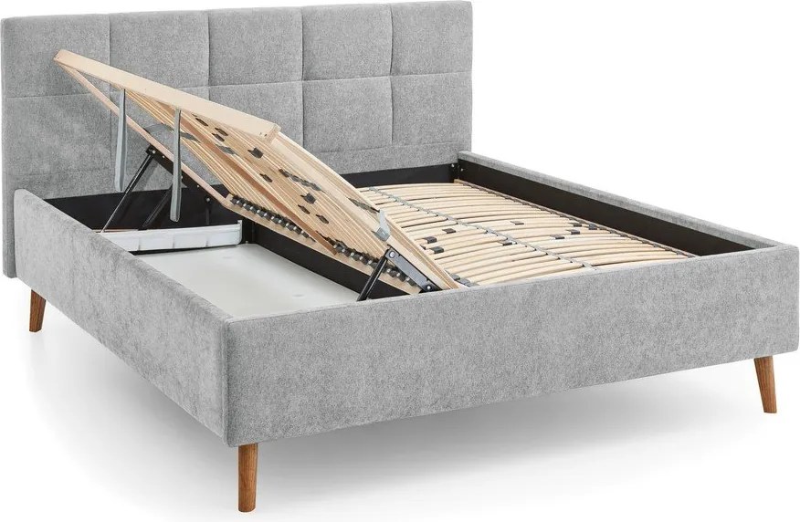 Šedá čalouněná dvoulůžková postel s úložným prostorem s roštem 180x200 cm Nova – Meise Möbel