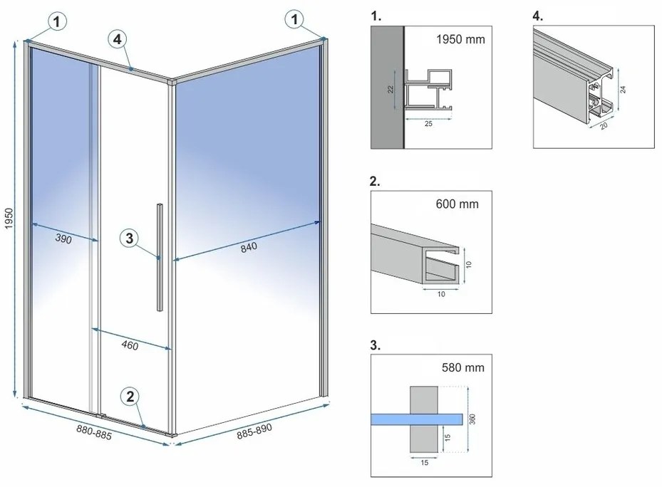 Čtvercový sprchový kout REA SOLAR 90x90 cm, zlatý/transparent - bez vaničky