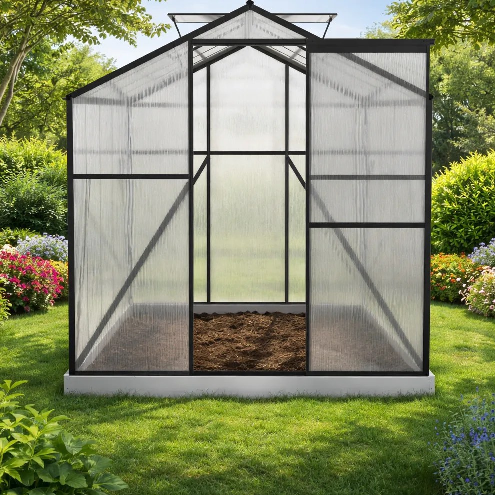 Skleník se základnou BestBerg BBGH-1006B / 5,95 m² / 313 × 190 × 194 cm / černá