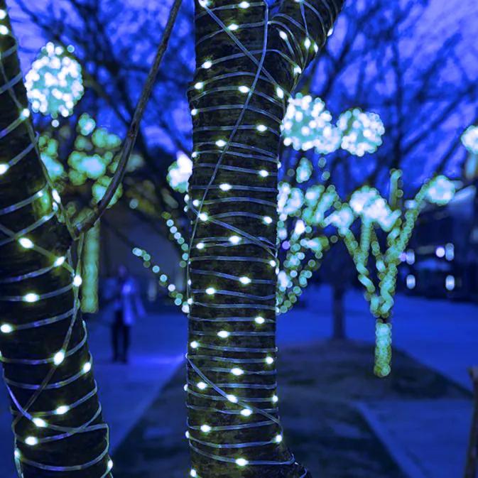Venkovní světelný vánoční řetěz s šípkovými diodami, studená bílá, 50m, 500 LED, 8 programů