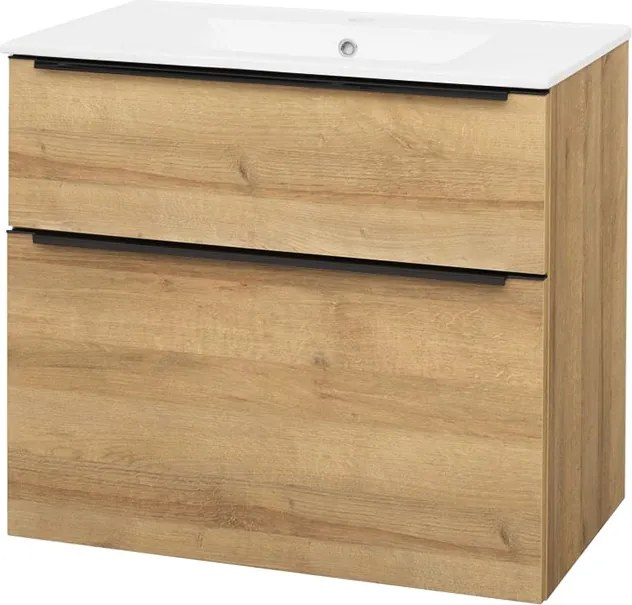 Mereo Mereo, Mailo, koupelnová skříňka s keramickým umyvadlem 81 cm, bílá, dub, antracit, CN521B