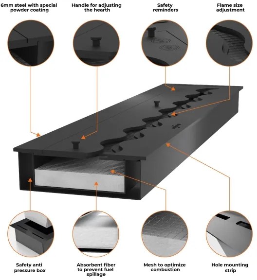 InFire - Vestavěný BIO krb 8,5x60 cm 3,5kW černá