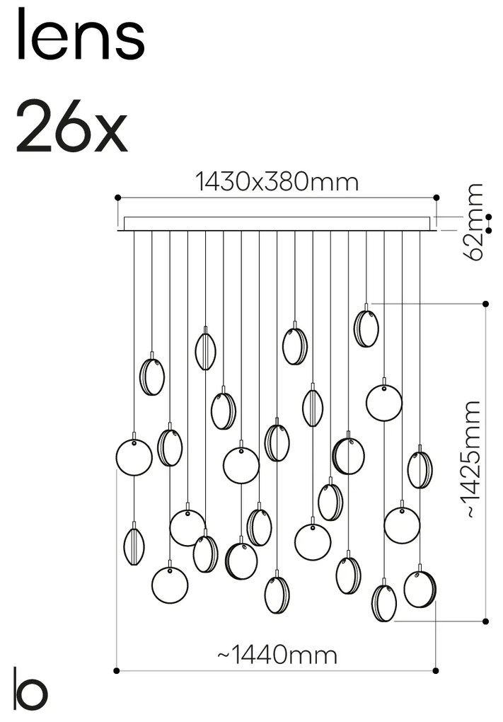 Baldachýn pro 26 svítidel Bomma Lens, hranatý Barva: Bílá