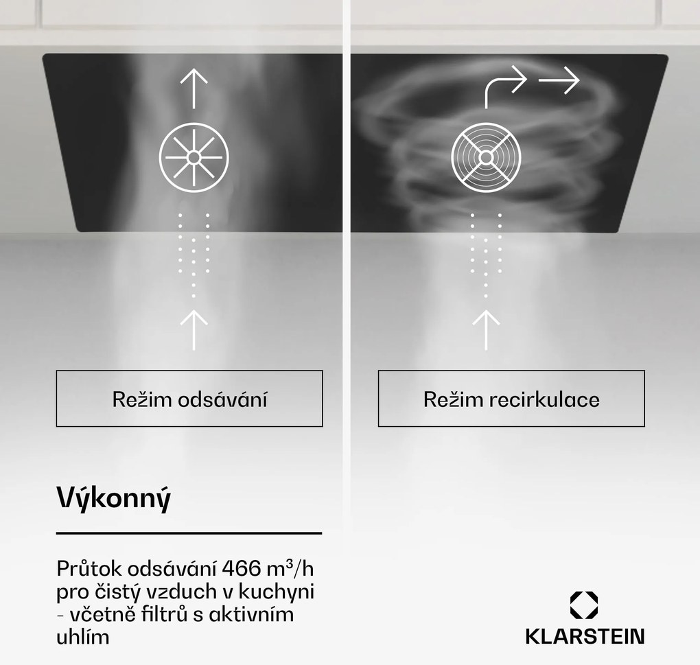 Klarstein Hektor Eco, digestoř, 72 cm, 466 m³/h, dotykové ovládání, sklo