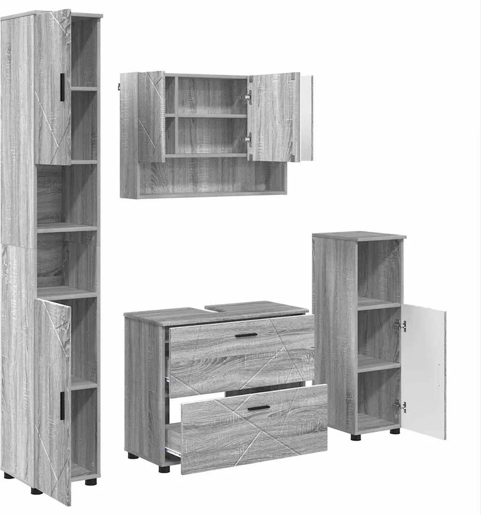 Sada koupelnového nábytku 4 ks Šedá Sonoma 35 x 30 x 192 cm 3393049