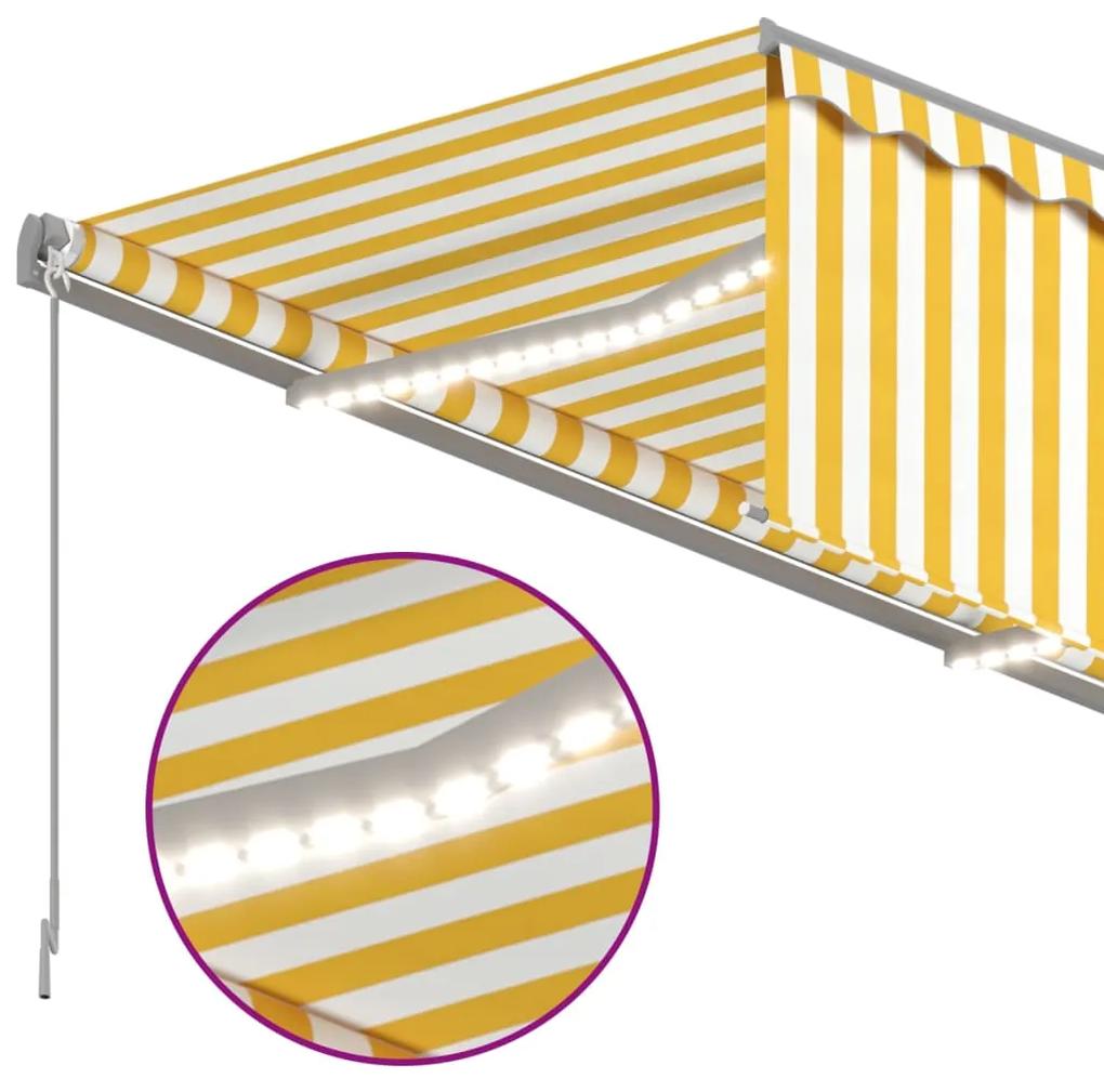 vidaXL Automatická markýza roleta LED a senzor větru 4,5x3 m žlutobílá