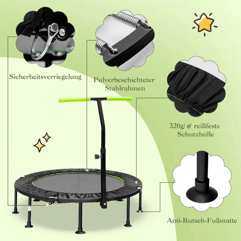 Costway Φ110 cm Skládací mini trampolína s výškově nastavitelným madlem dětská