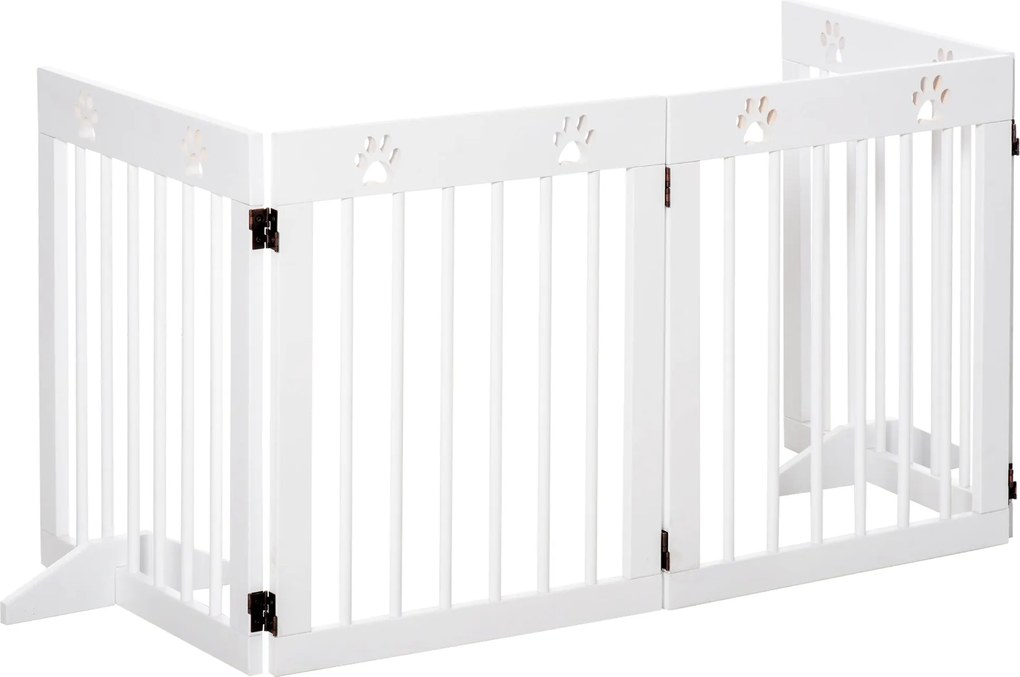 Skládací 4-panelová bariéra pro psy PawHut 204x61 cm - Bezpečnostní bariéra pro psy s dřevěnou konstrukcí a podpěrnými nohami do chodby a na schody Bí