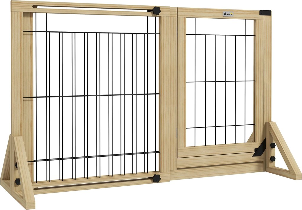 PawHut Dřevěná bariéra pro psy 112-159x70 cm Rozšiřitelná zvířecí brána s trojúhelníkovými podpůrnými nohami | Aosom