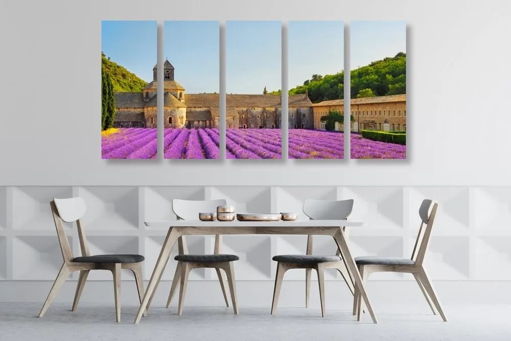 5-dílný obraz Provence s levandulovými poli - 100x50 cm