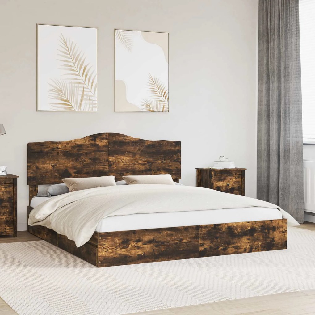 Postel s úložným prostorem se zásuvkou Kouřový dub 180 x 200 cm 3413482