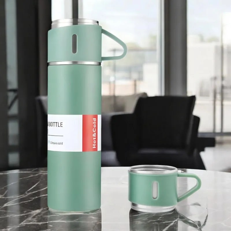 Termoska 500 ml se 3 šálky HOT&COLD, zelená