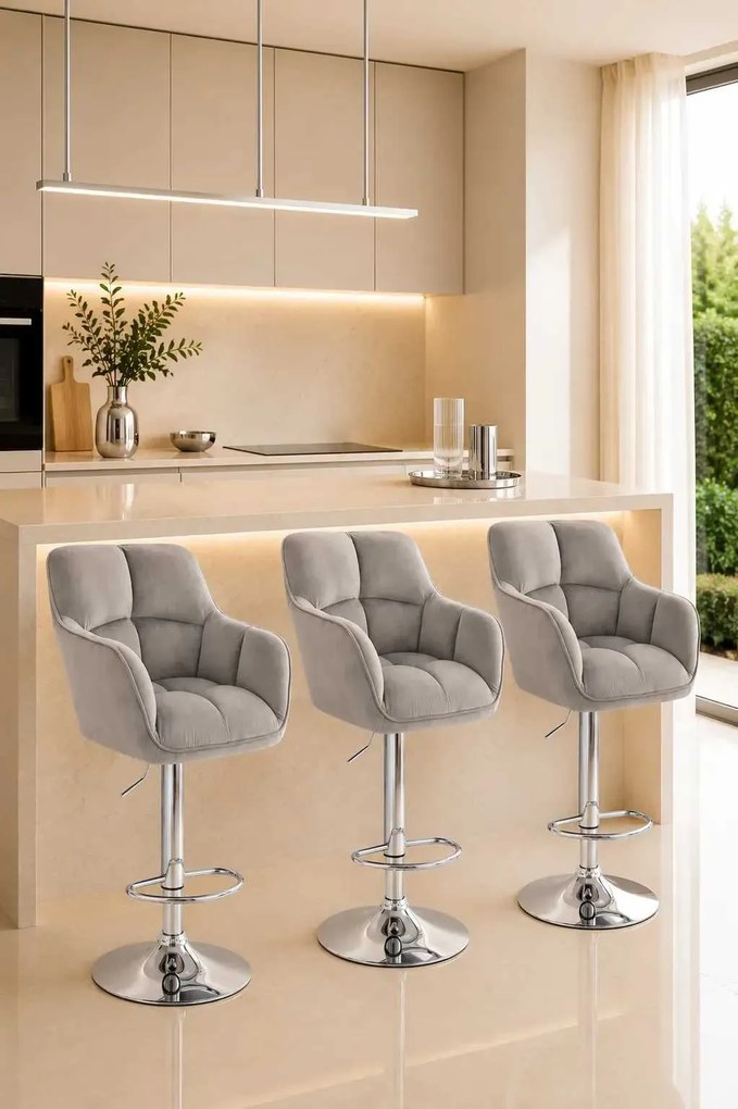 LuxuryForm DESIGN Barová židle AMALFI VELUR na stříbrné kulaté podstavě - světle šedá