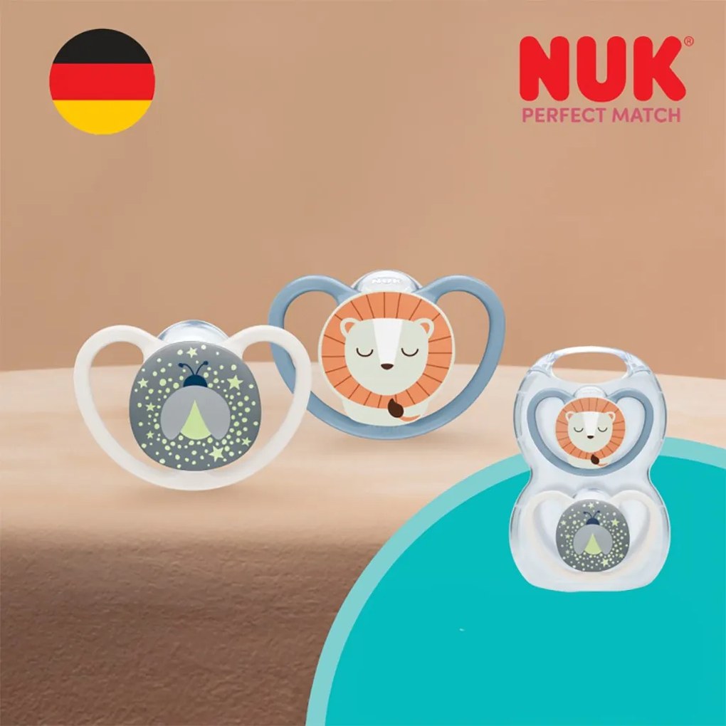 Dudlík NUK Perfect Match Air Night FIREFLY/LION 6-18m 2ks box velikost 6-18 m