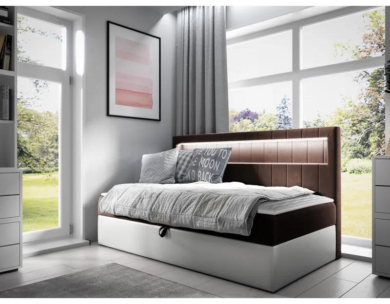 Kontinentální jednolůžková postel Junior Ribezo 2, Rozměr postele: 80x200, Barva:: ekokoža Soft 017 (biała) + Fresh 08