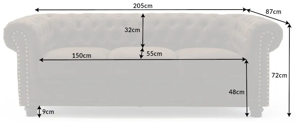 Designová trojsedačka Chesterfield II 205 cm antik hnědá