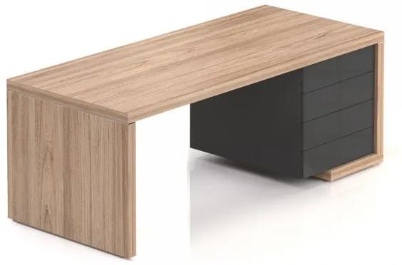 Stůl Lineart 200 x 85 cm + pravý kontejner jilm světlý / antracit