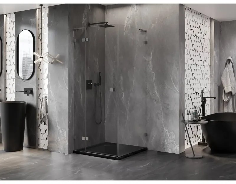 Mexen Lunar, L sklápěcí sprchový kout levý 70 x 70 cm, 8mm čiré sklo, profil grafit broušený, 834L-070-070-66-00-L