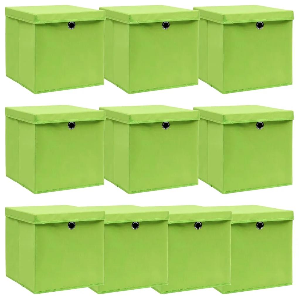 Úložné boxy s víky 10 ks zelené 32 x 32 x 32 cm textil - Default Title