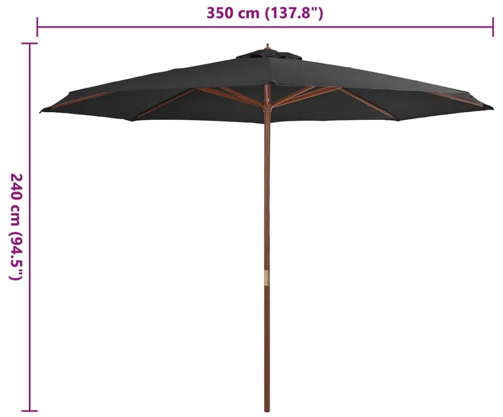 vidaXL Marketos Zahradní slunečník s dřevěnou tyčí antracitový 350 cm