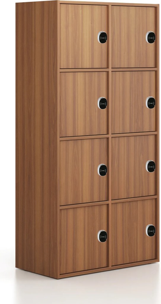 Kancelářská skříň FRAME, 8x dveře, 872 x 450 x 1735 mm, RFID zámek, ořech