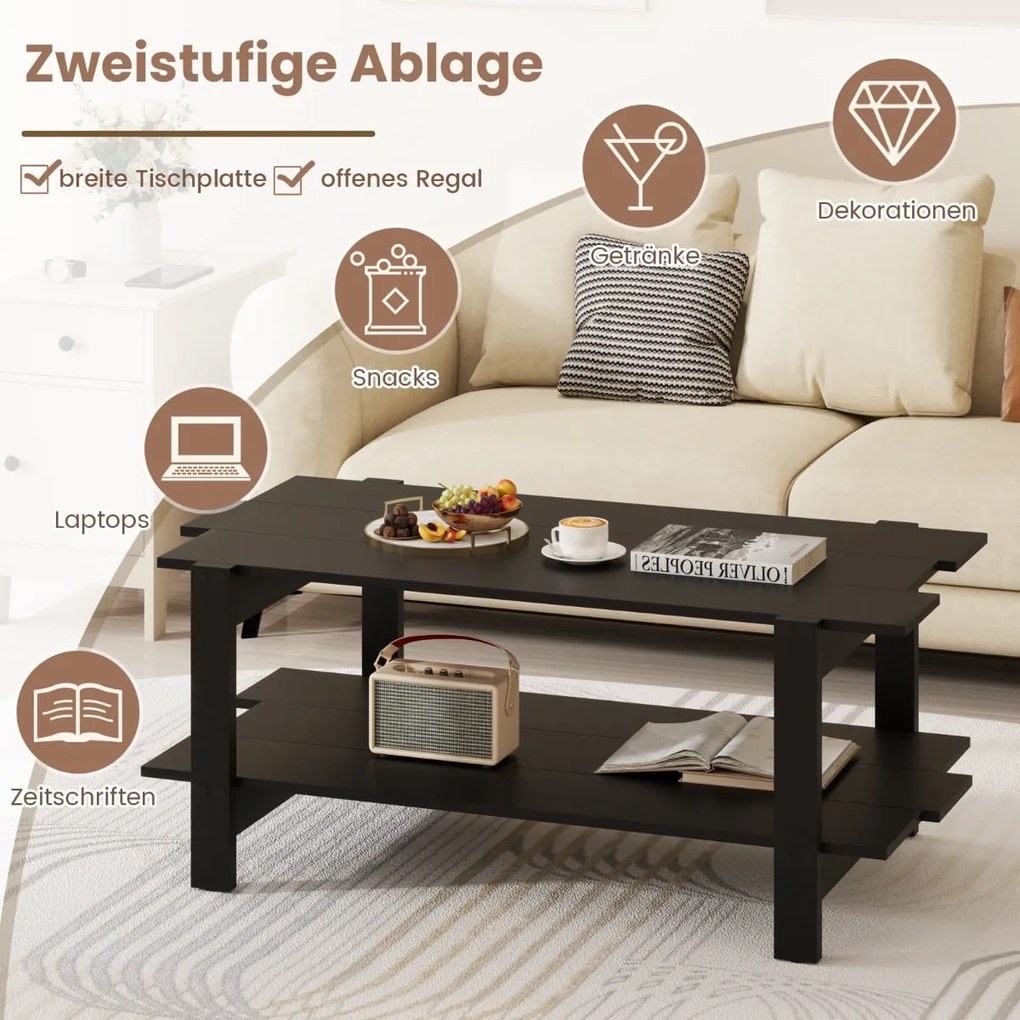 Costway 2patrový konferenční stolek s policí Obdélníkový Accent Table, černý
