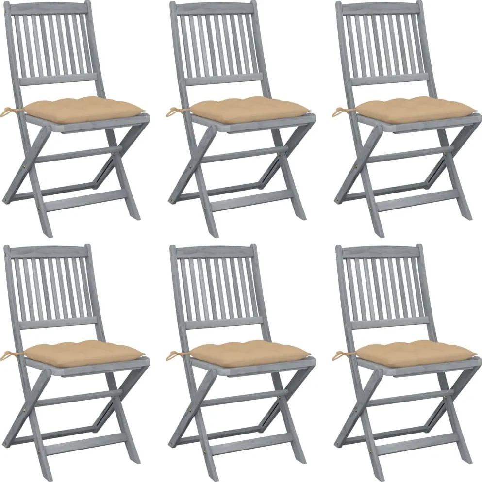 vidaXL Skládací zahradní židle s poduškami 6 ks masivní akáciové dřevo [3065450] Barva: Červená