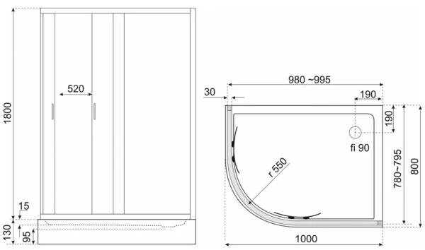 Novoterm Asymetrický sprchový kout NV-Madera 100x80 PRAVÝ chrom/potisk + vanička