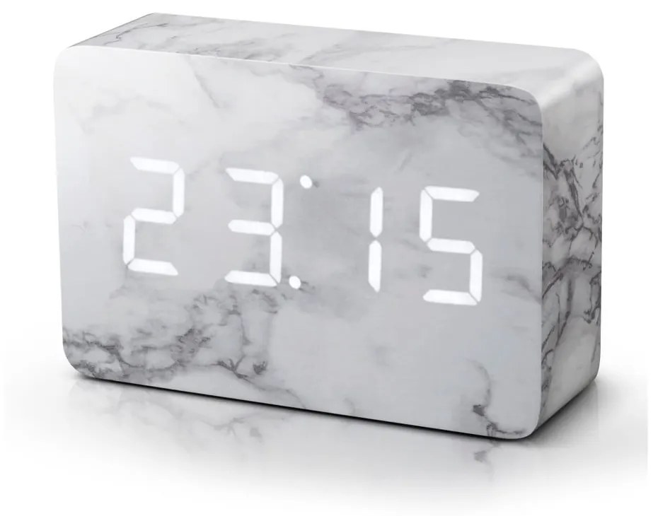 Budík v mramorovém dekoru s bílým LED displejem Gingko Brick Marble Click Clock